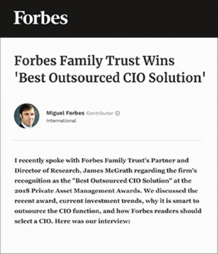 Forbes Family Trust Wins 'Best Outsourced CIO Solution'